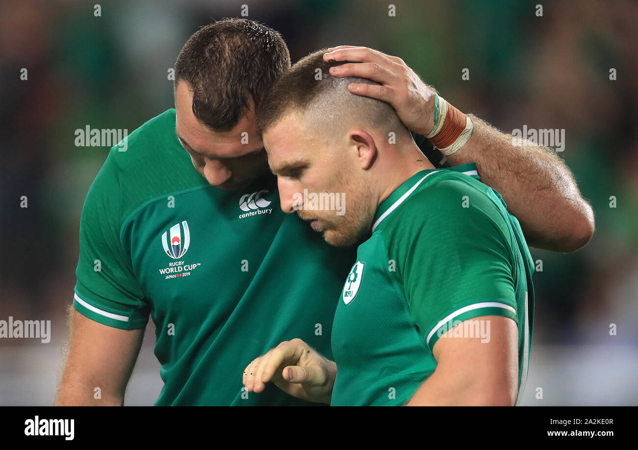 Ireland's Andrew Conway (right) celebrates scoring his side's fourth ...