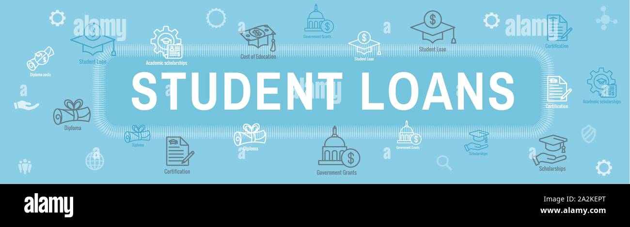 Student Loans Icon Set and Graduation Web Header Banner Stock Vector ...