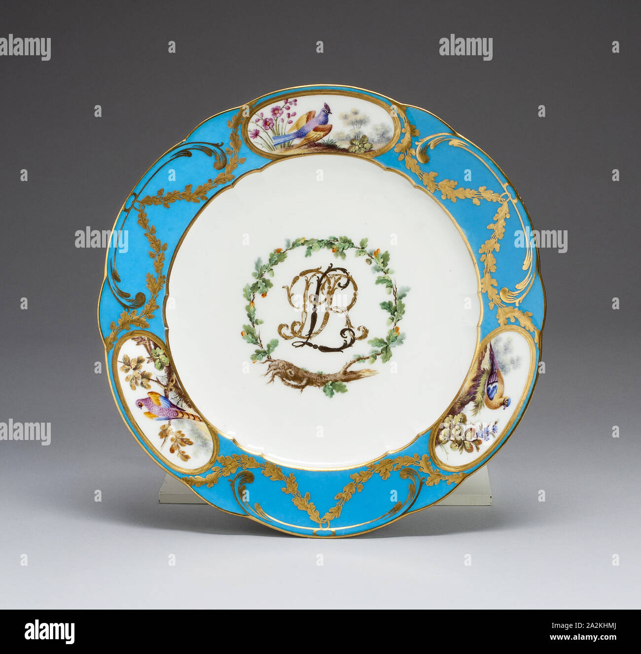 Soft paste porcelain with turquoise ground and gilding hi-res stock ...