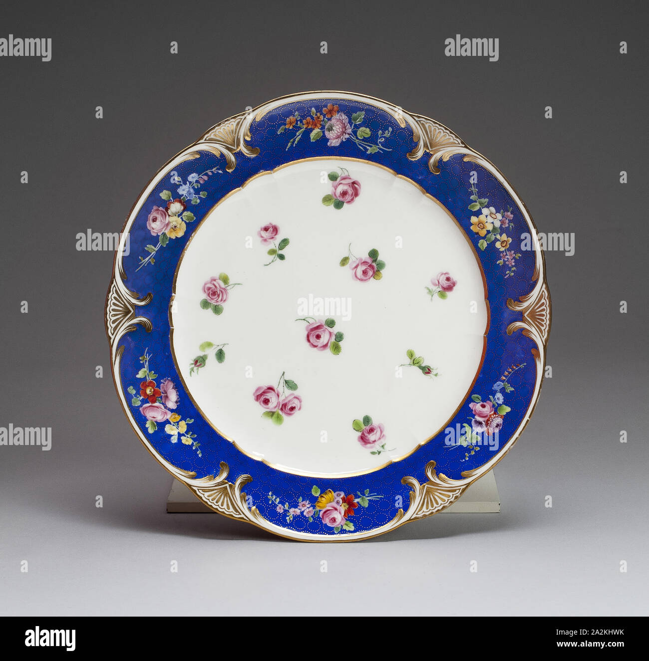 Soft paste porcelain dark blue ground polychrome enamels and gilding hi ...