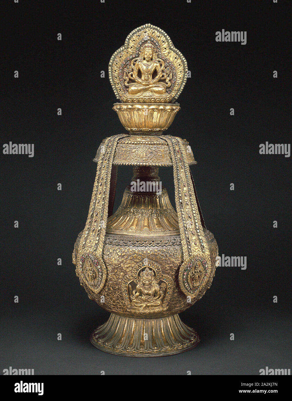 Gilded copper inlaid with semiprecious stones with brass elements hi ...