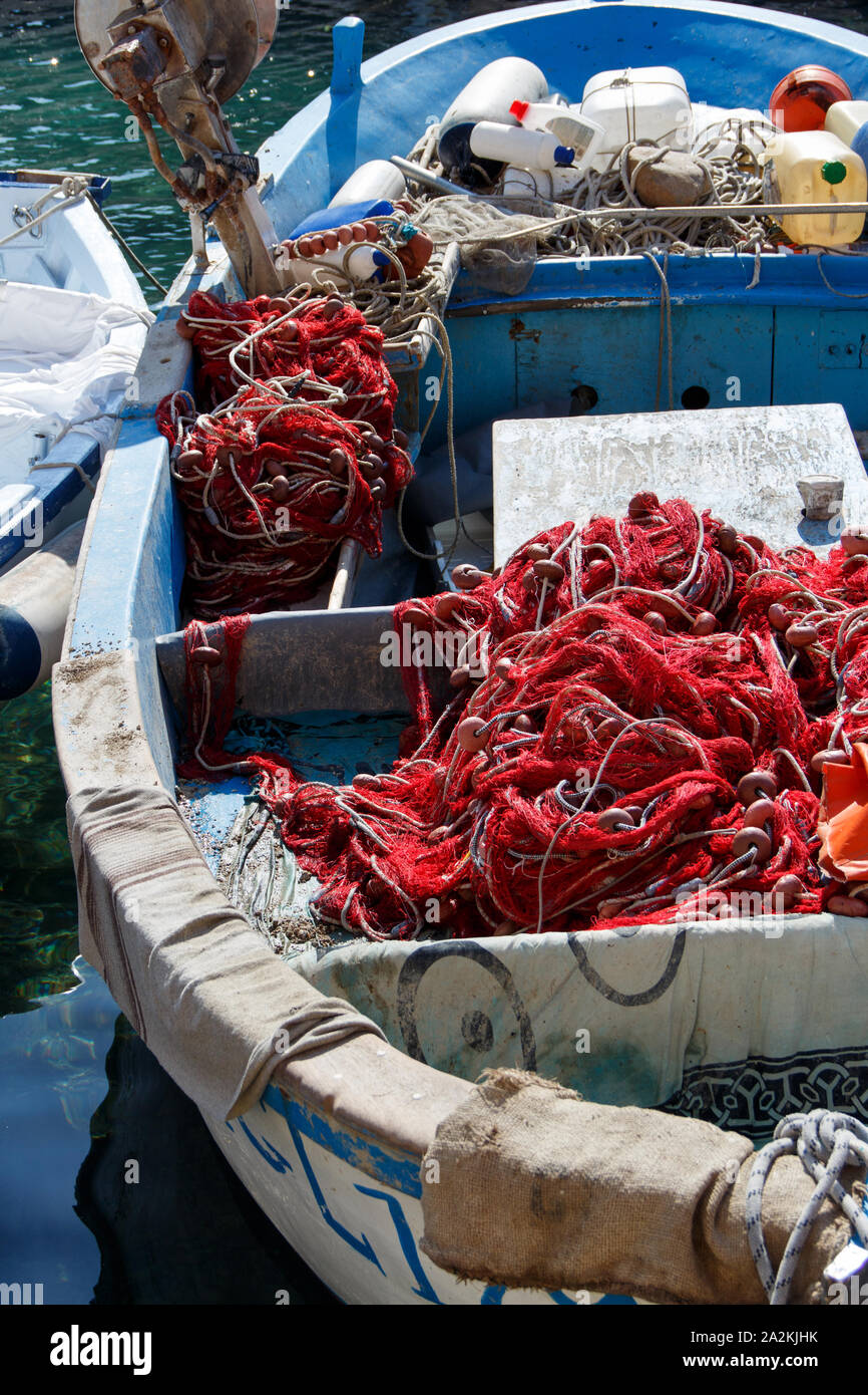 Old fishing boat with nets hi-res stock photography and images - Alamy