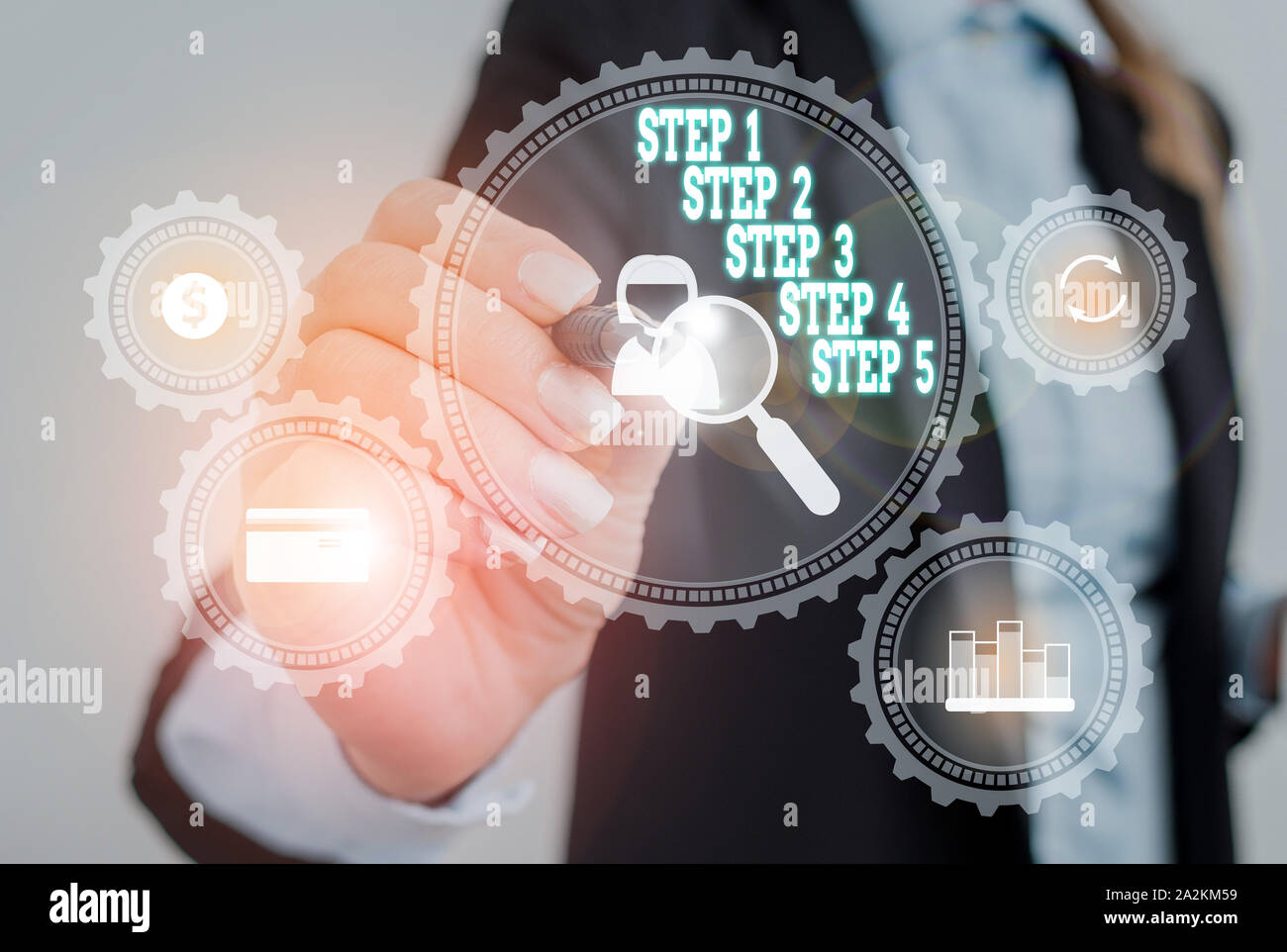 Writing note showing Step 1, 2, 3, 4 and 5. Business concept for Steps ...
