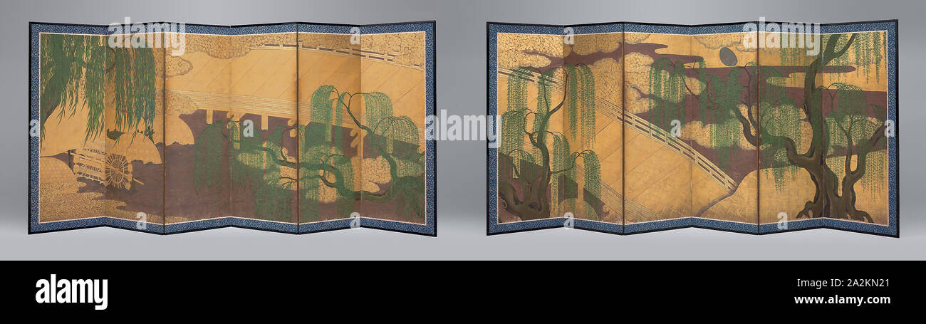 Willow Bridge and Waterwheel, c. 1650, Hasegawa Soya, Japanese, 1590 ...