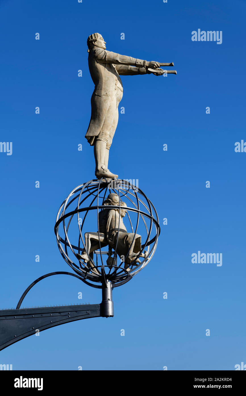 Meersburg at Lake Constance: Magic column by Peter Lenk on the harbour ...