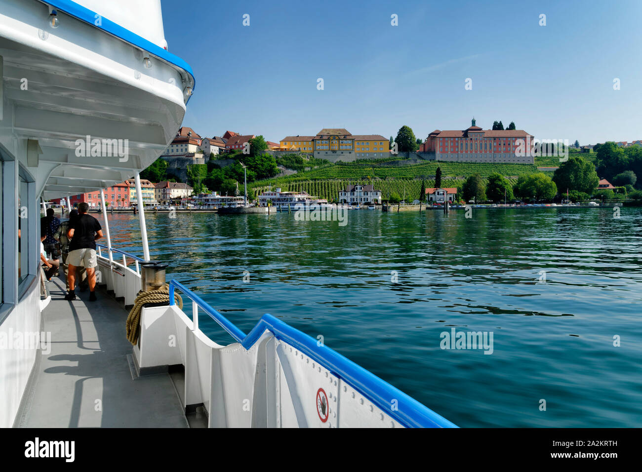 Passenger ship "Stuttgart" leaving the harbour of Meersburg, Bodensee ...