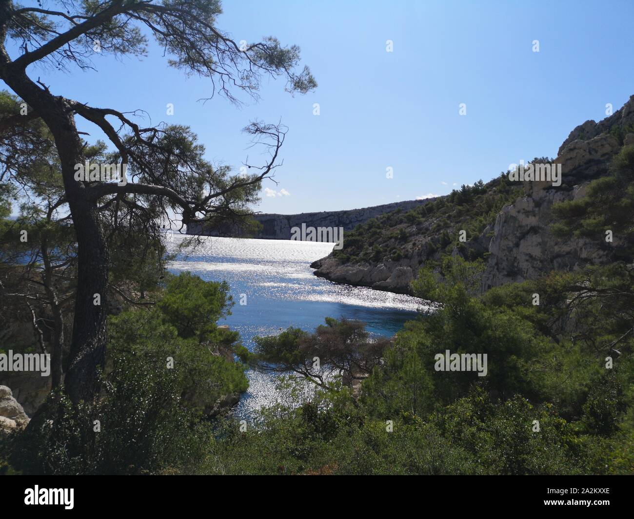 Stunning view over the Calanques National Park onto the Ocean at France ...