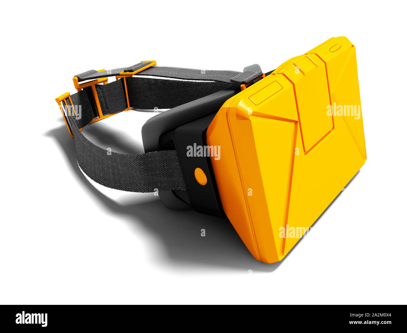 Modern orange virtual reality glasses with connection to the computer ...