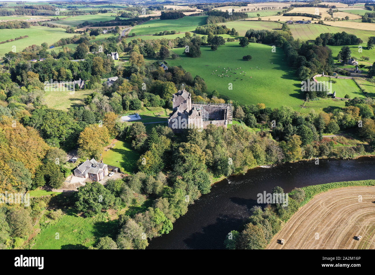 Aerial drone view of Doune Castle Stock Photo - Alamy
