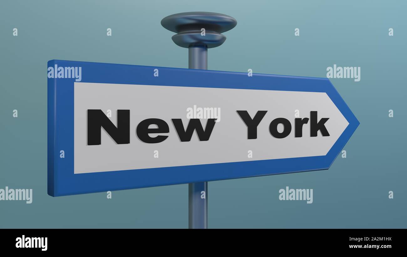 Blue arrow street sign NEW YORK - 3D rendering illustration Stock Photo ...