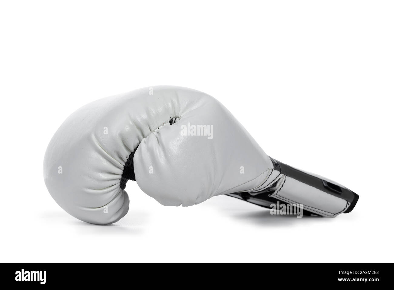 Side view of single white leather boxing glove. Isolated on white ...