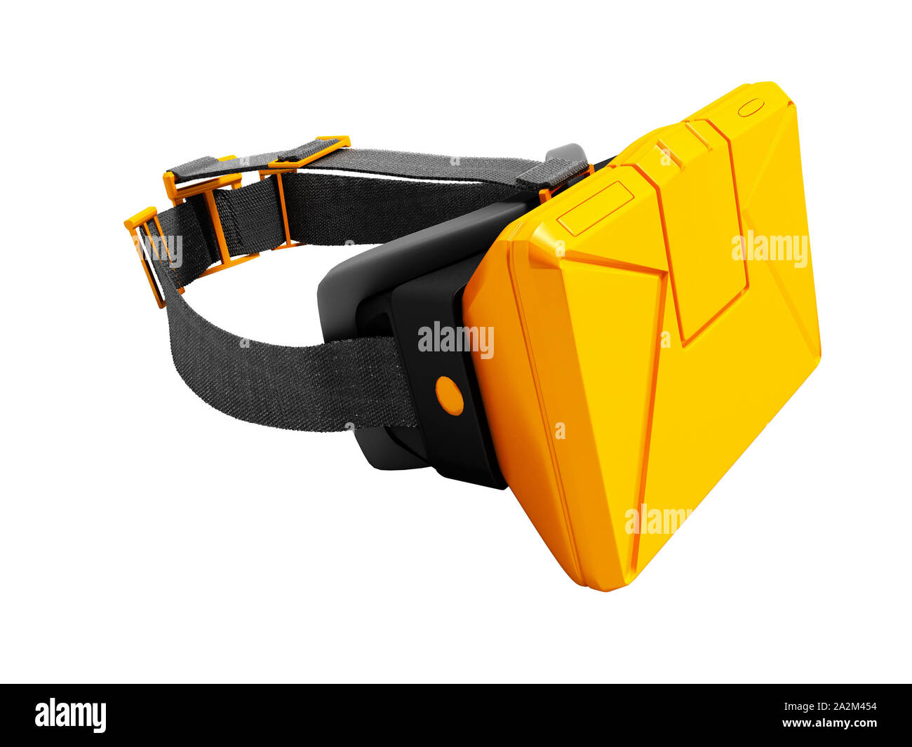 Modern orange virtual reality glasses with connection to the computer ...