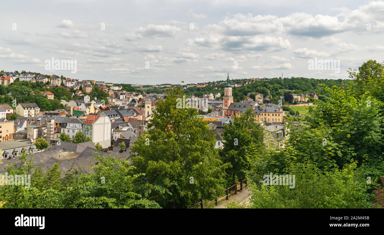 scenery of historical Greiz town in Thuringia in Germany during nice ...