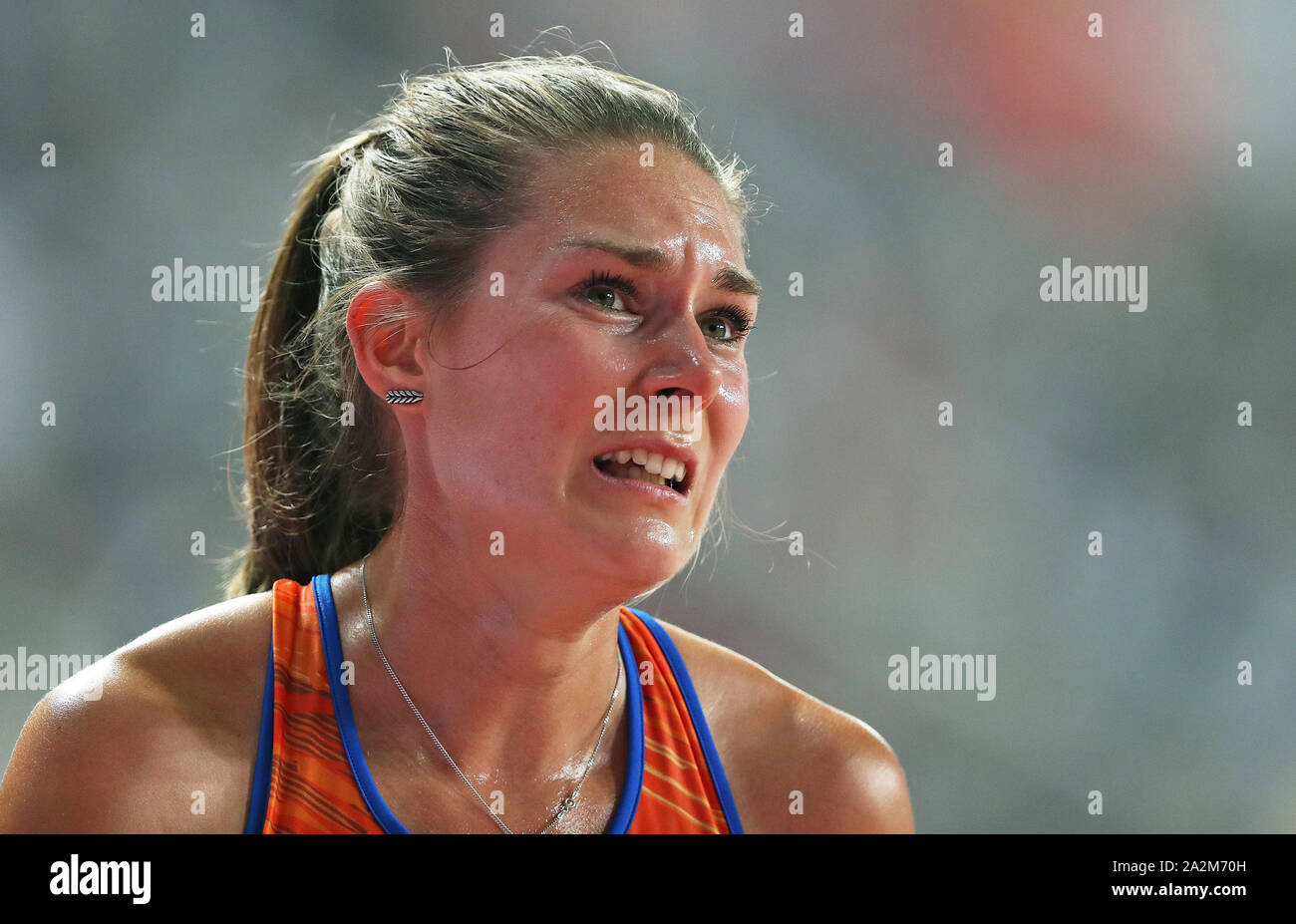 Dpha, Qatar. 02nd Oct, 2019. Maureen Koster (NED) reacts after falling ...