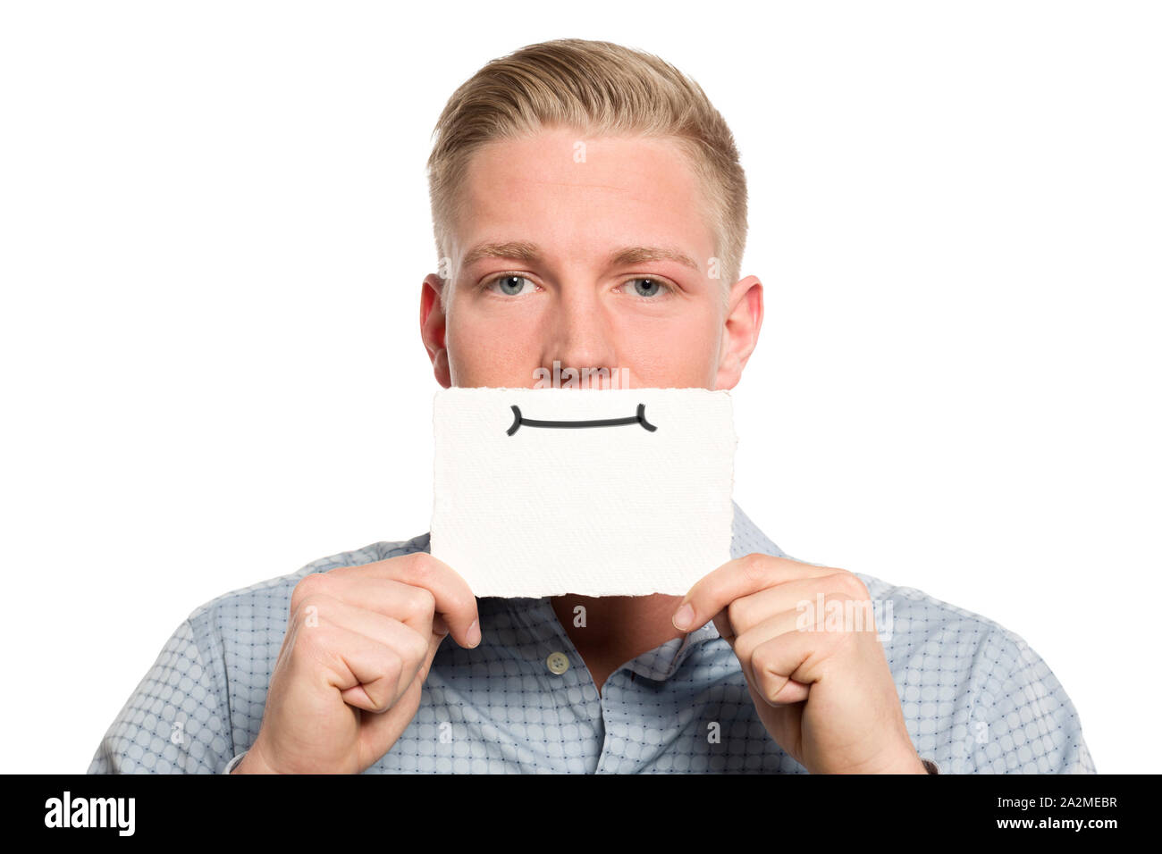 Young businessman presenting blank white card Stock Photo - Alamy