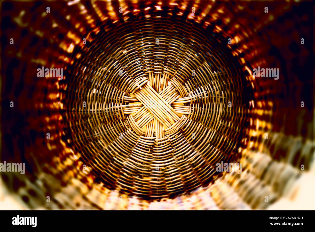top view show detail of interlace inside the round basketry on lighting ...