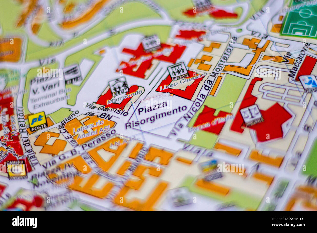 Piazza Risorgimento on the map of Benevento in Campania Stock Photo - Alamy