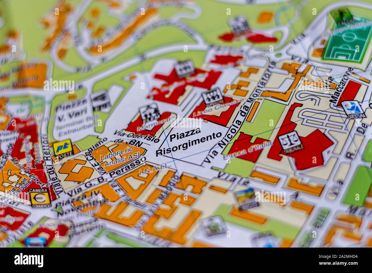 Piazza Risorgimento on the map of Benevento in Campania Stock Photo - Alamy