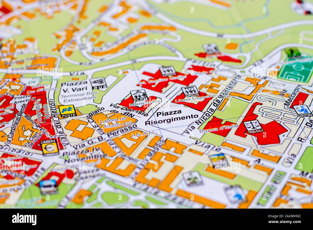 Piazza Risorgimento on the map of Benevento in Campania Stock Photo - Alamy