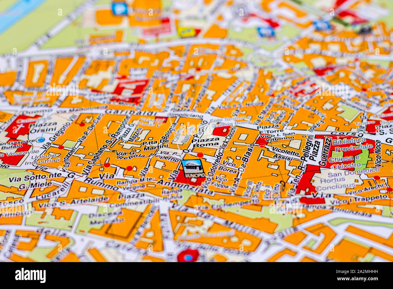 Piazza Roma on the map of Benevento in Campania Stock Photo - Alamy