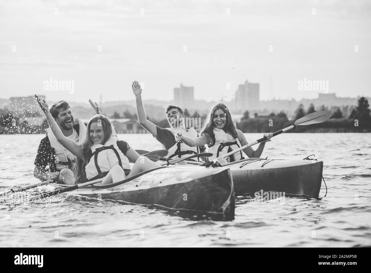 Group kayaking Black and White Stock Photos & Images - Alamy