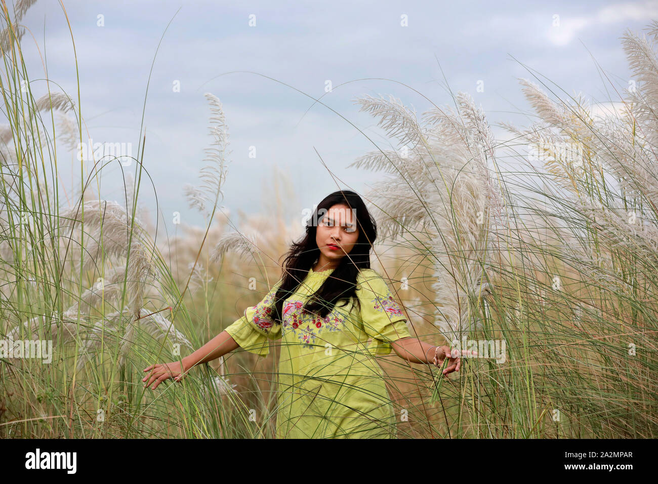 Dhaka, Bangladesh - September 30, 2019: Bangladesh girl with Kash ...
