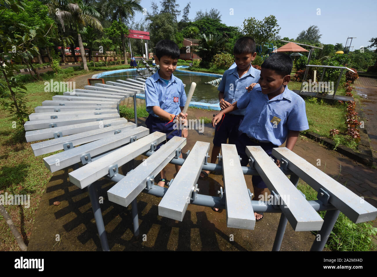 Children are playing with Science Park exhibit. Goa Science Centre ...