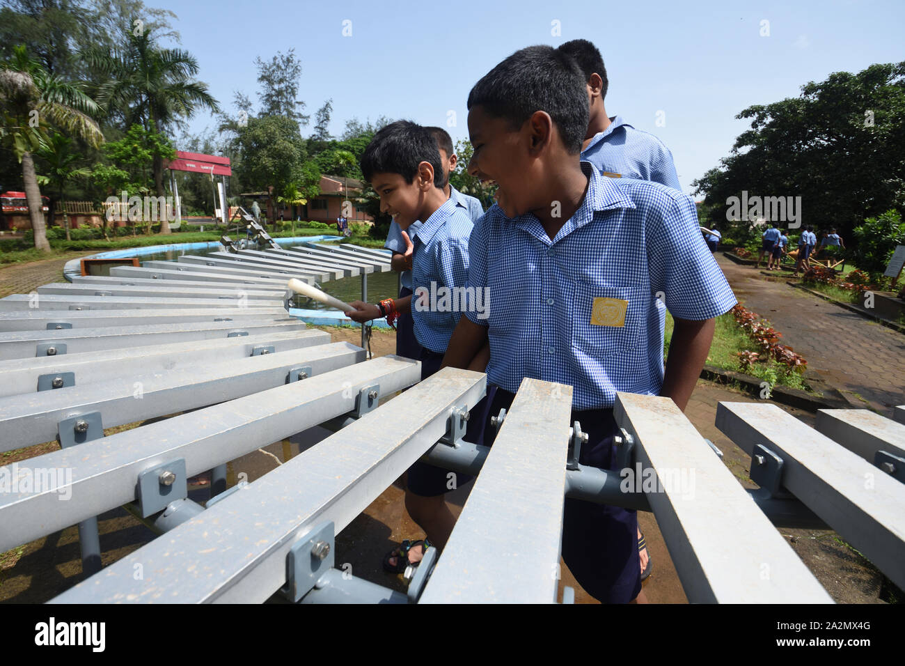 Children are playing with Science Park exhibit. Goa Science Centre ...