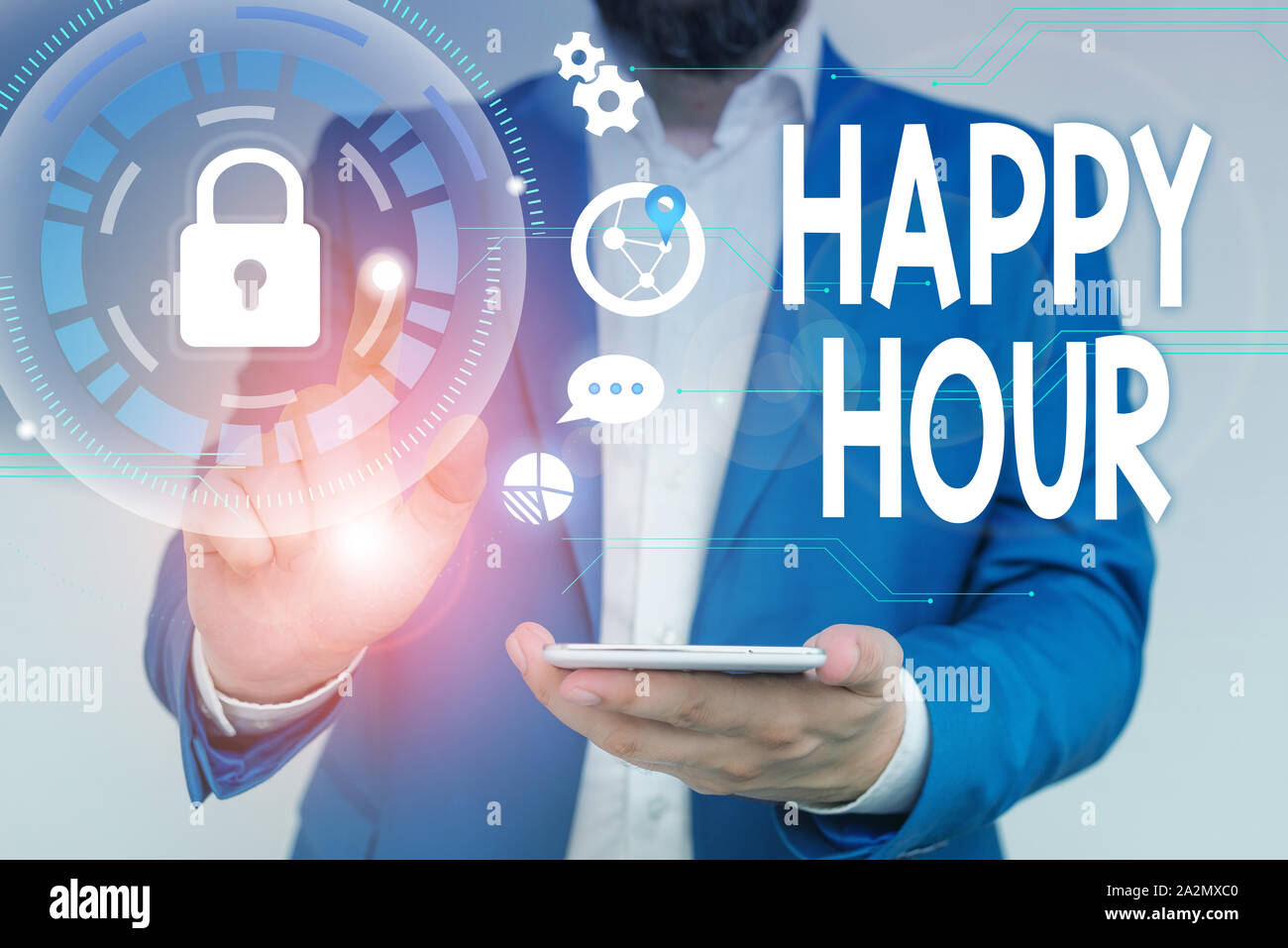 Word writing text Happy Hour. Business photo showcasing Spending time ...