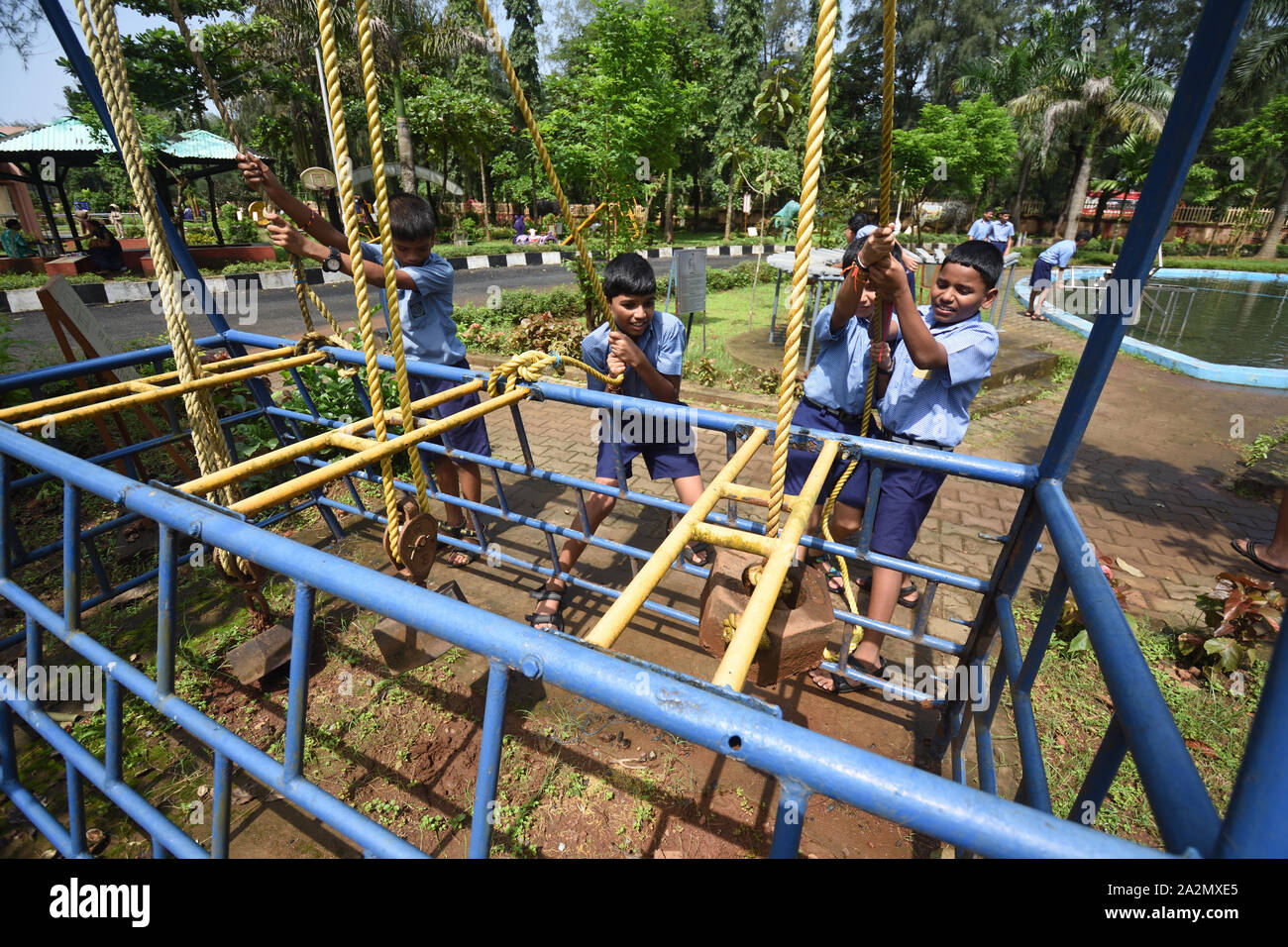 Children are playing with Science Park exhibit. Goa Science Centre ...