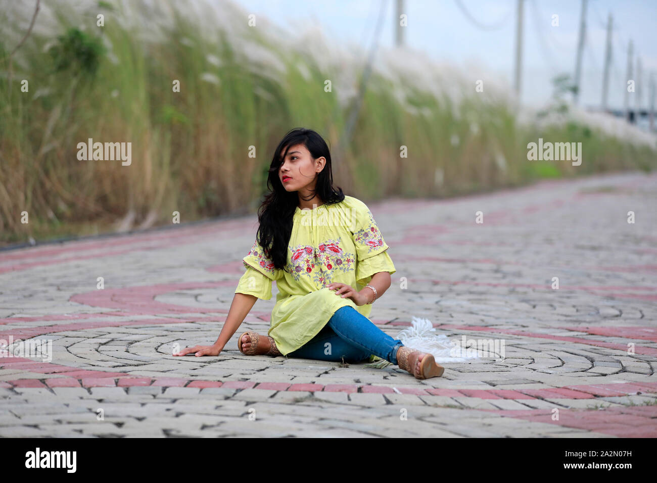 Dhaka, Bangladesh - September 30, 2019: Bangladesh girl with Kash ...