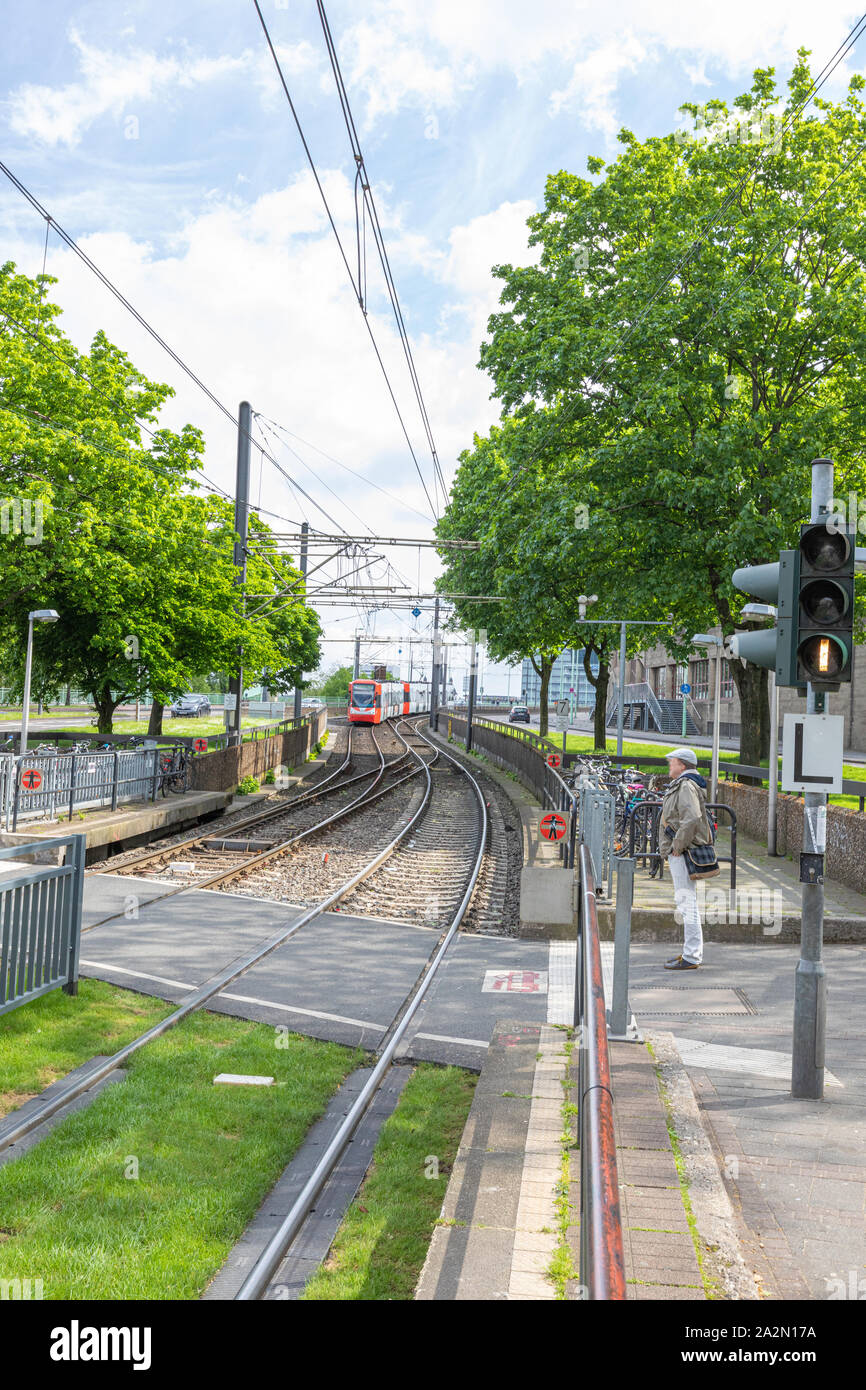 Railway track line in the city Stock Photo - Alamy