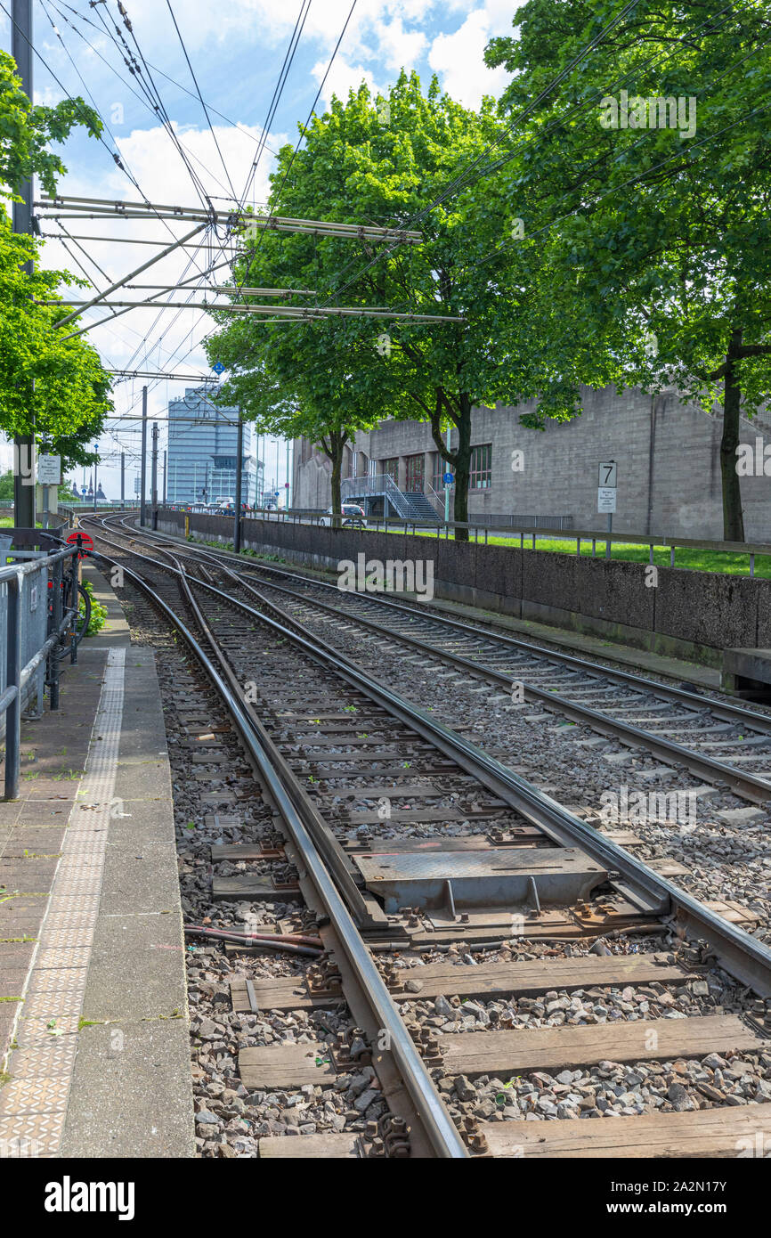 Railway track line in the city Stock Photo - Alamy