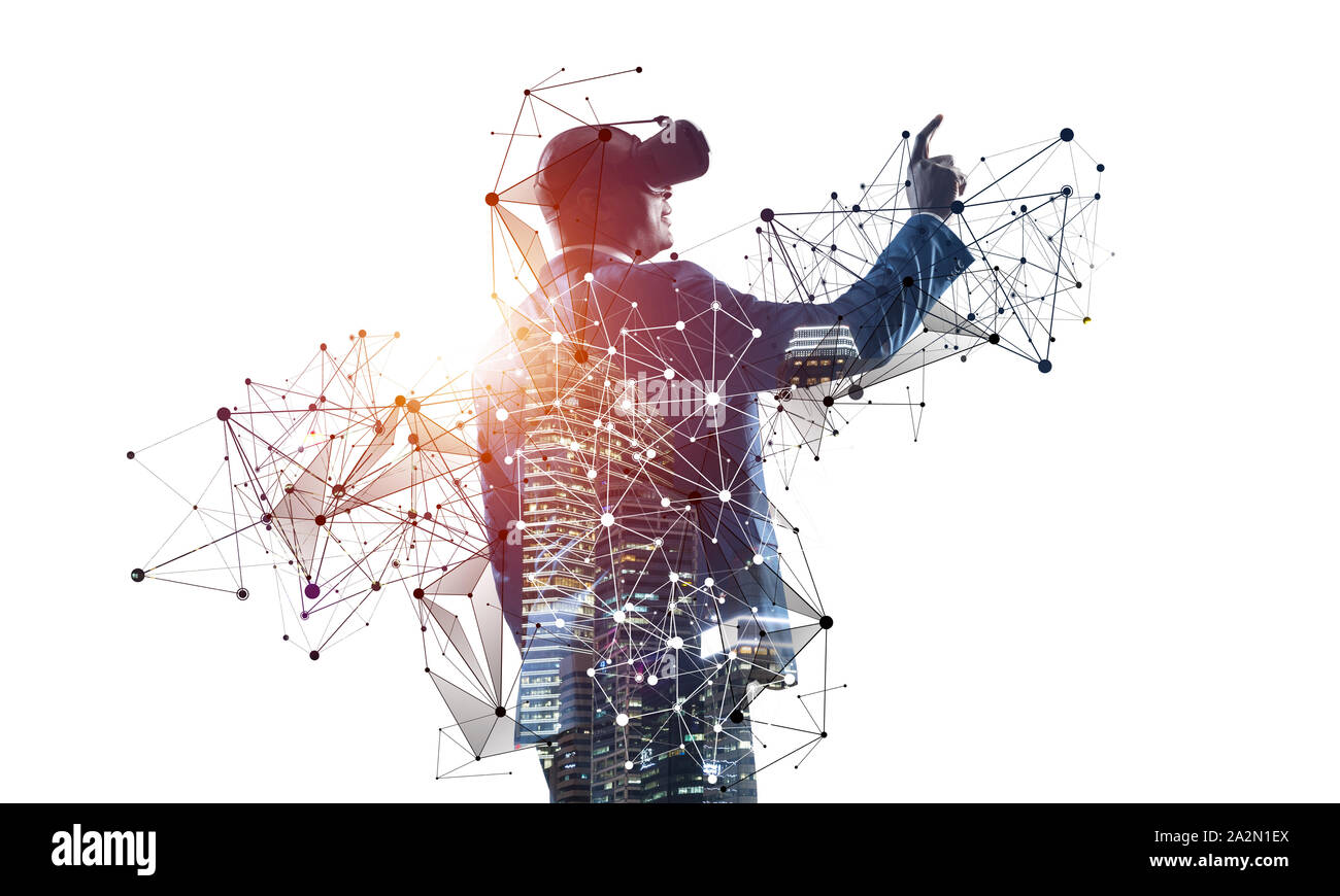 African businessman exploring virtual world, interacting with digital ...