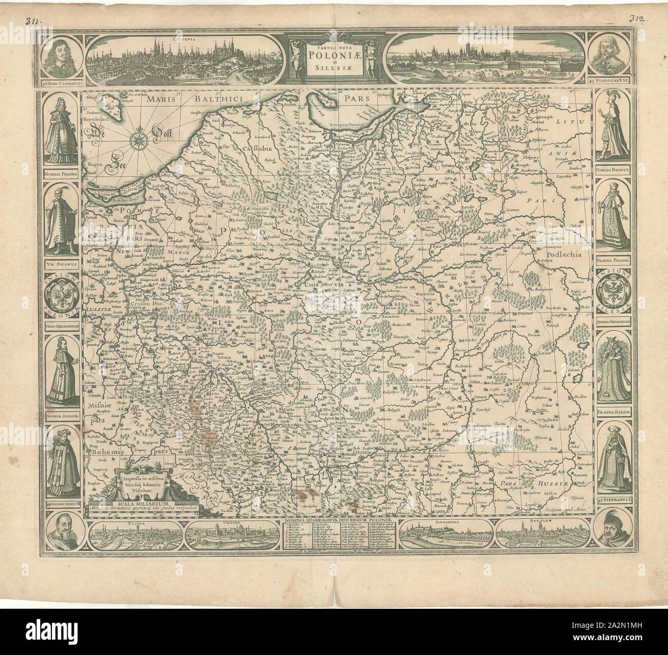Map, Tabula nova Poloniæ et Silesiæ, Abraham Goos (c.1590-1643 ...