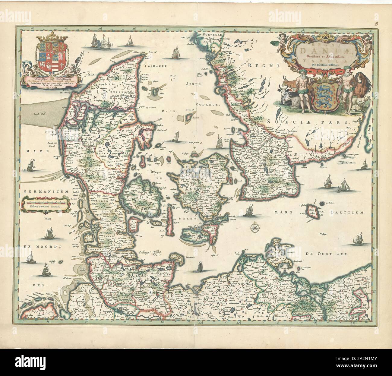 Map, Regni Daniæ, Nicolaes Jansz. Visscher (1618-1679), Copperplate ...
