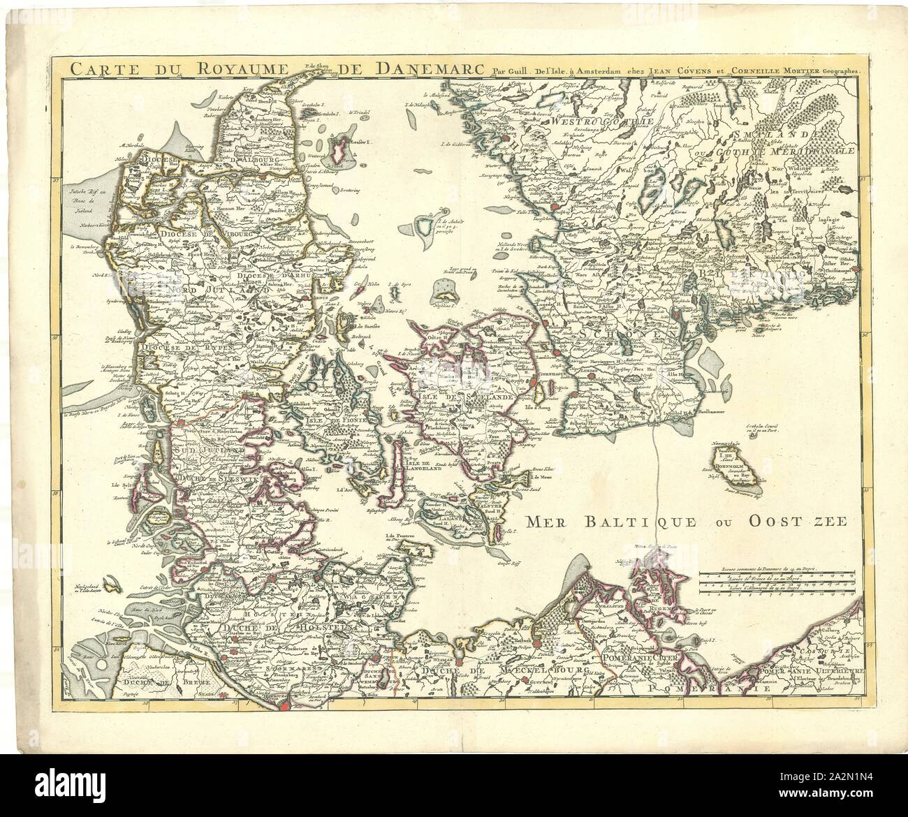 Map, Carte du Royaume de Danemarc, Guillaume Delisle (1675-1726), Copperplate print Stock Photo ...
