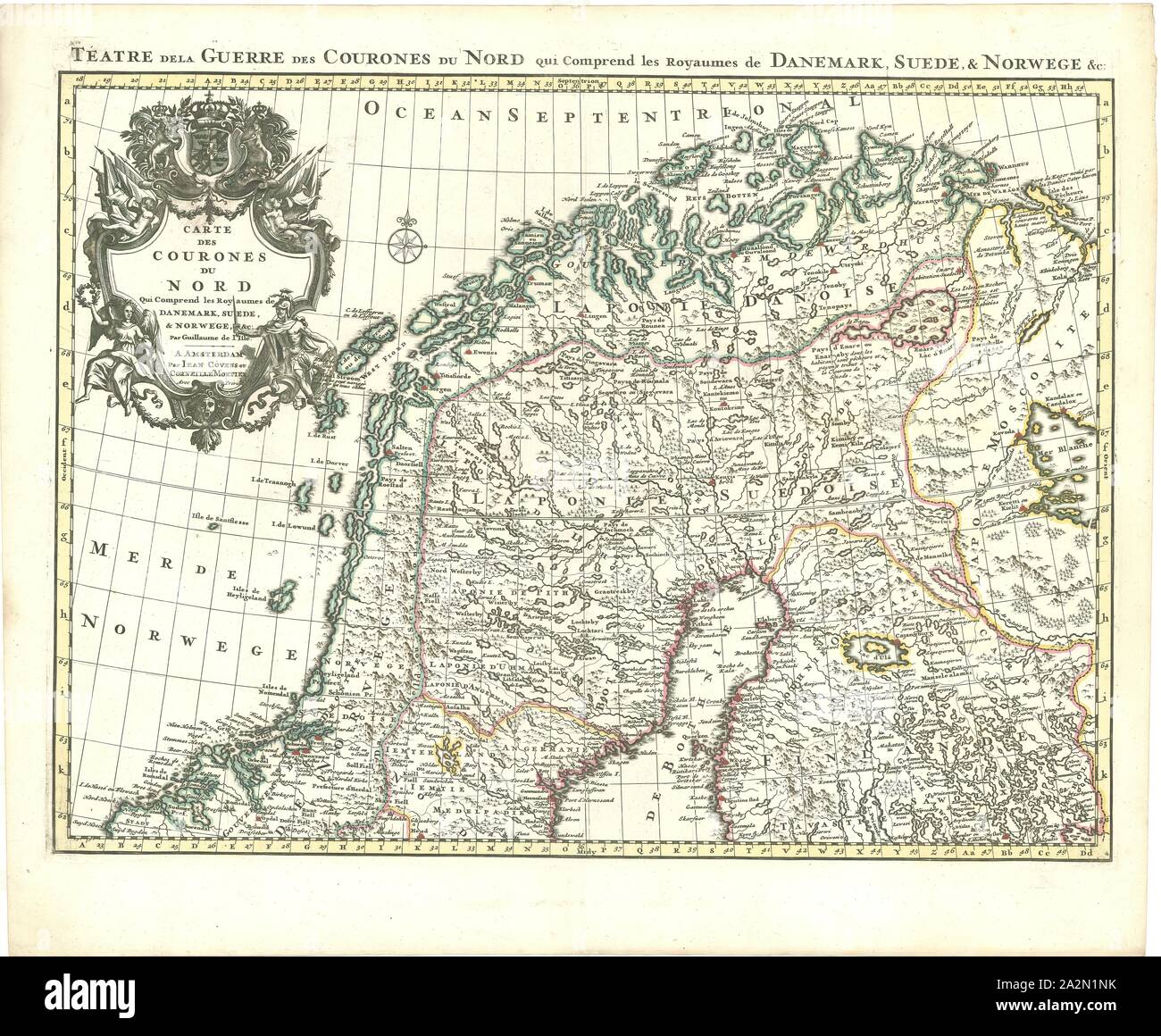 Map, Téatre dela guerre des courones du Nord, Guillaume Delisle (1675-1726), Copperplate print ...
