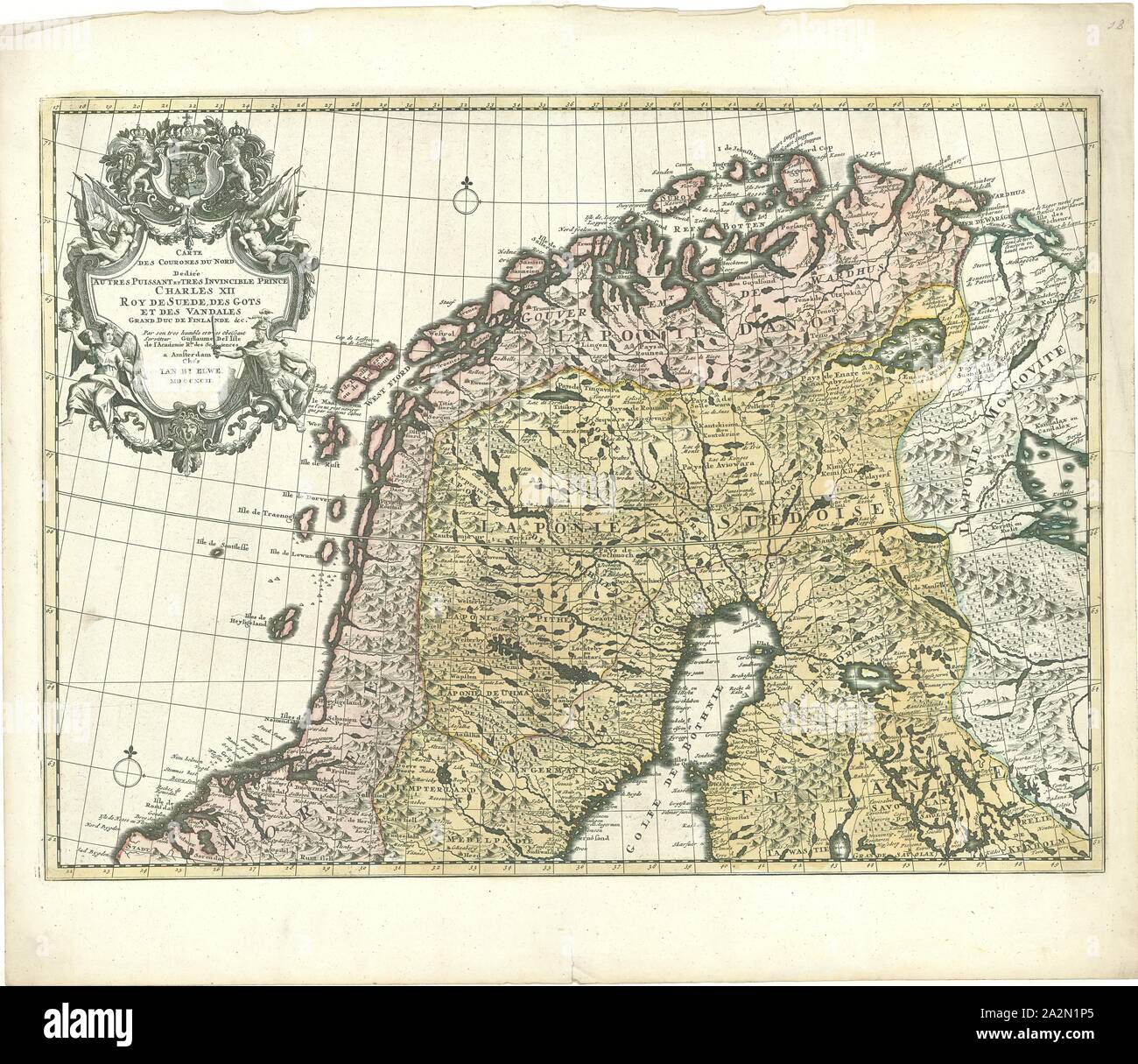 Map, Carte des courones du Nord, Guillaume Delisle (1675-1726), Copperplate print Stock Photo ...