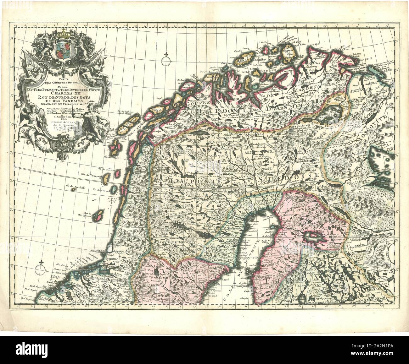 Map, Carte des Courones du Nord, Guillaume Delisle (1675-1726), Copperplate print Stock Photo ...