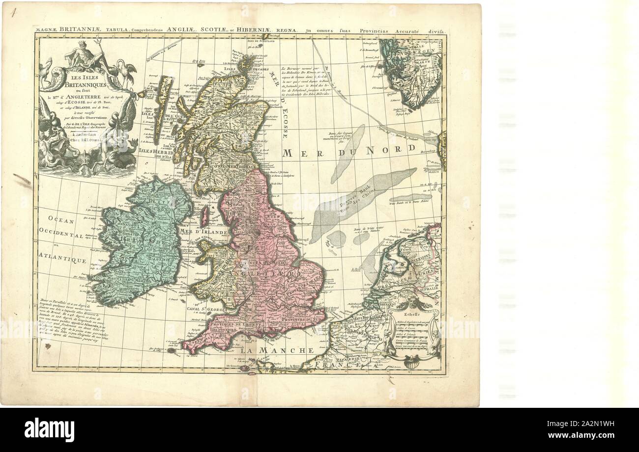 Map, Les isles Britanniques, Guillaume Delisle (1675-1726), Copperplate print Stock Photo - Alamy