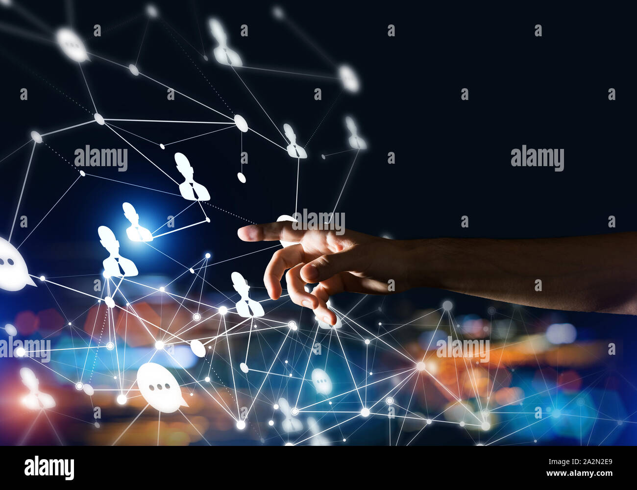 Background conceptual image with social connection lines on dark ...