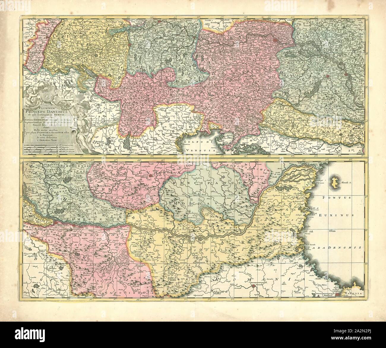 Map, Fluminum princeps Danubius, Gerhard Valk (-1726), Copperplate ...