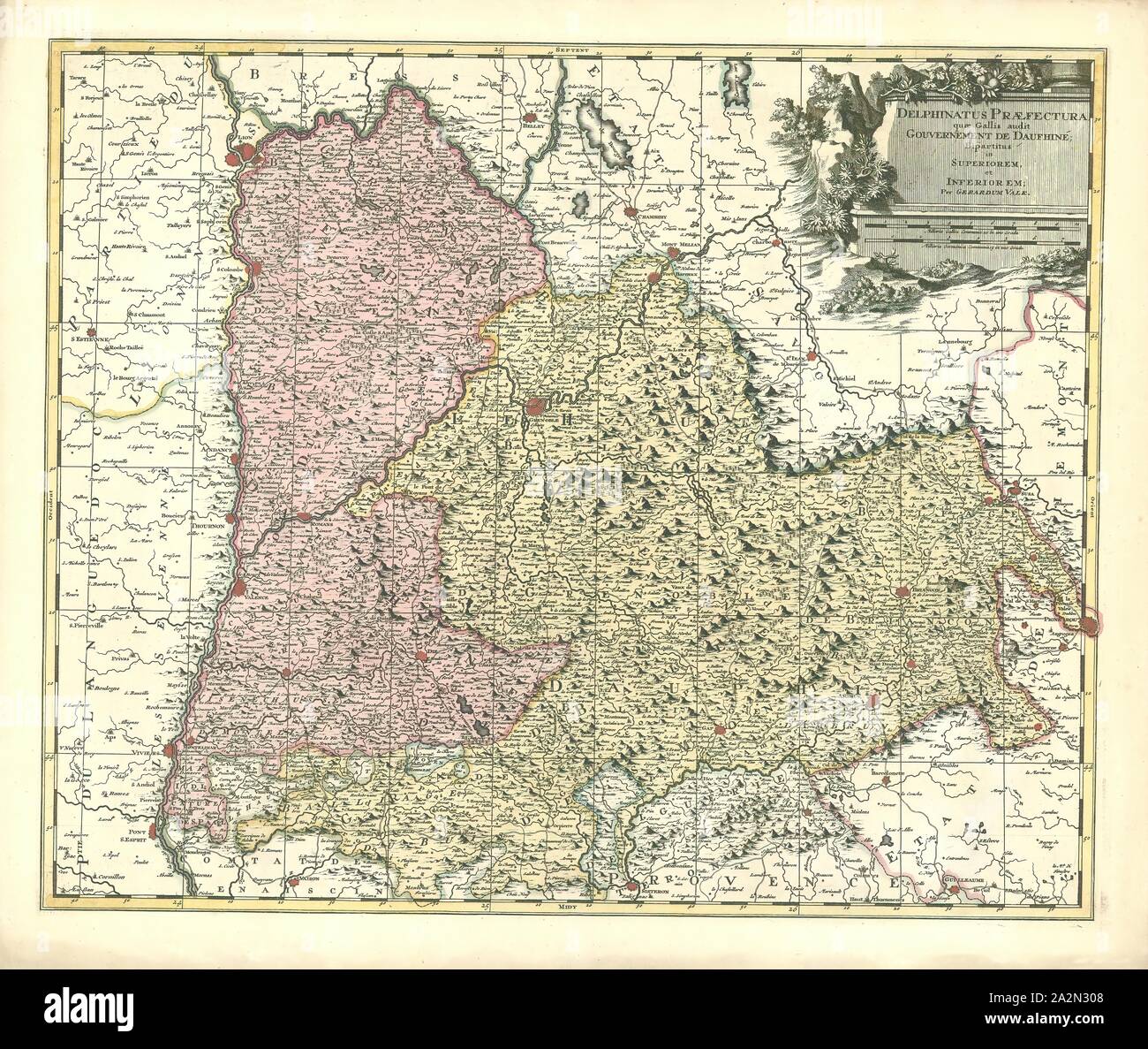 Map, Delphinatus praefectura, Gerhard Valk (-1726), Copperplate print ...
