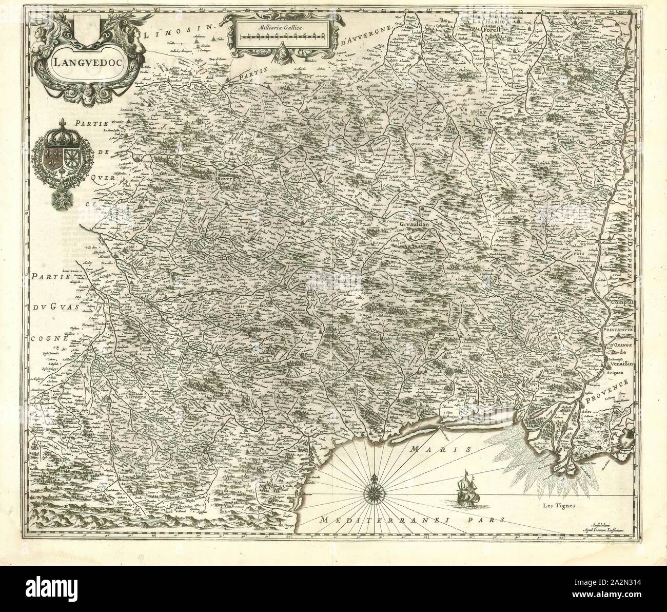 Map, Langvedoc, Copperplate print Stock Photo - Alamy