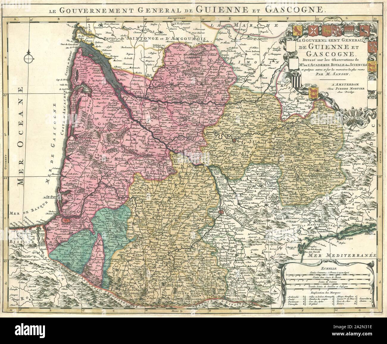 Map, Le gouvernement general de Guienne et Gascogne, Nicolas Sanson ...