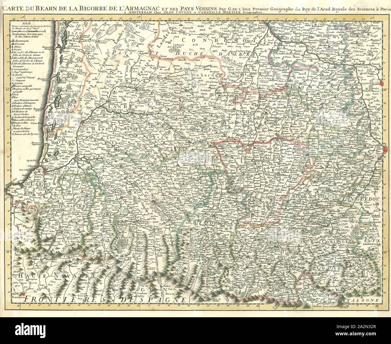 Map, Carte du Bearn de La Bigorre de l'Armagnac et des pays voisins, Guillaume Delisle (1675 ...