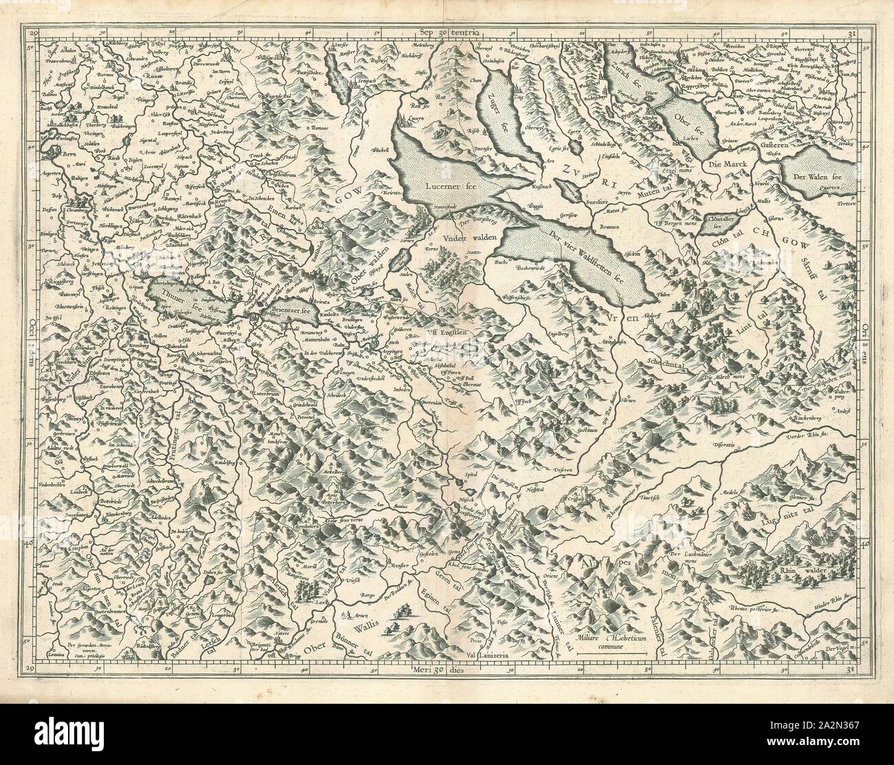 Map, switzerland, Gerard Mercator (1512-1594), Copperplate print Stock ...