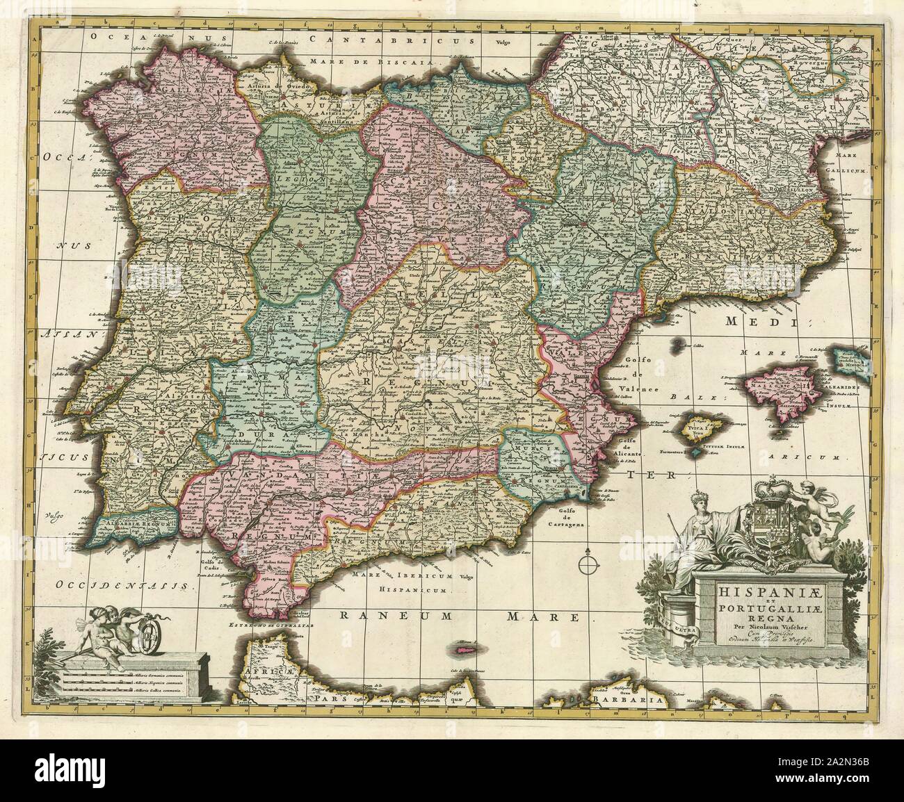 Map, Hispaniae et Portugalliae regna, Nicolaes Jansz. Visscher (1618 ...