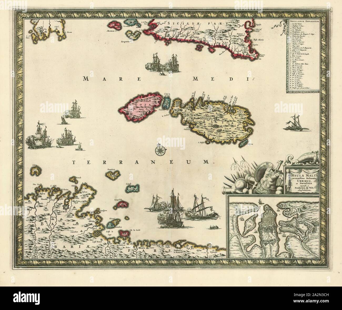Map, Insula Malta, Frederick de Wit (1610-1698), Copperplate print ...